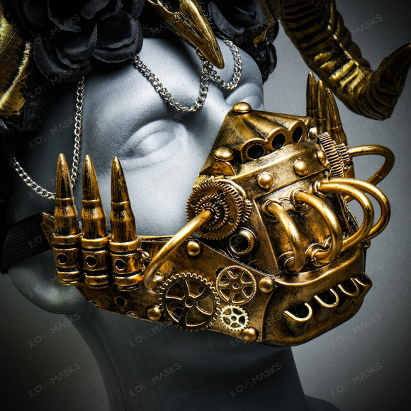 ILOVEMASKS | Accessories | Gold Raven Ram Horn Headband With Steampunk ...
